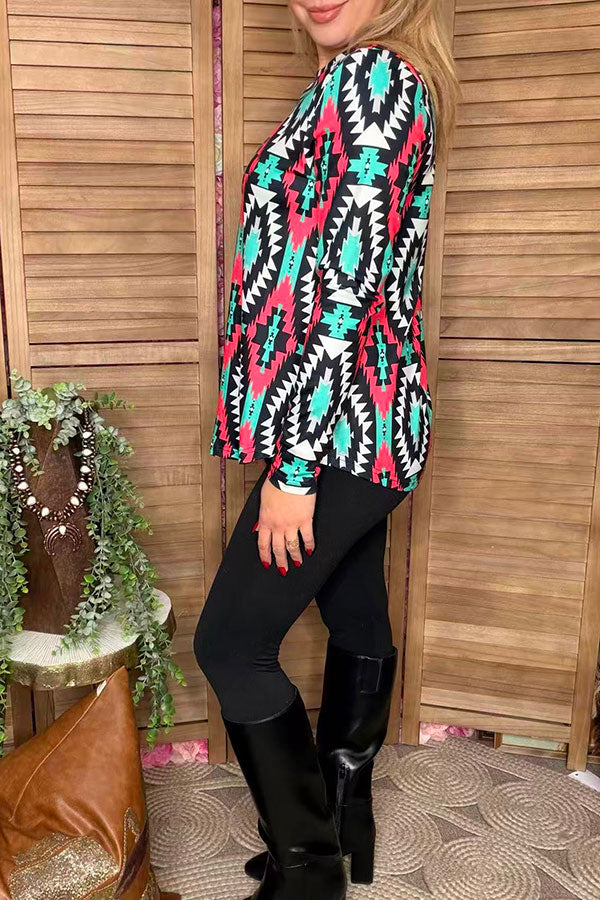 Western aztec printed long sleeve women tunic XCH16591 ...