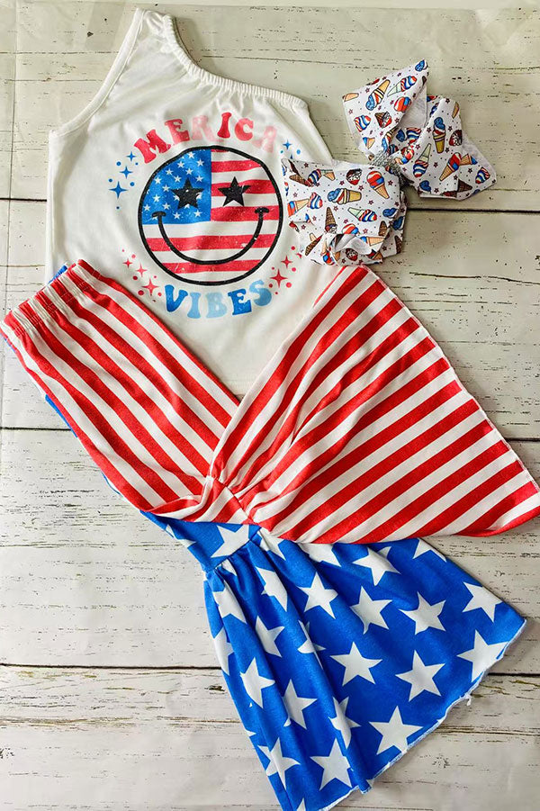 Girls outfit sets wholesale MERICA VIBES USA & Smile face printed 2pc ...