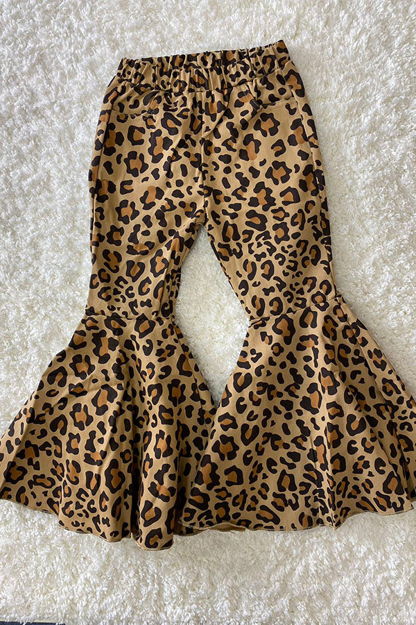 Western denim brown leopard bell bottom jeans girls pant DLH2744 (A11S ...