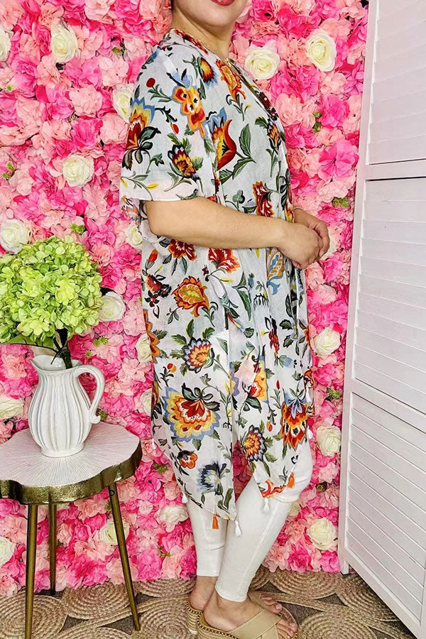 Spring duster wholesale Floral printed kimono w/tassels YZ213171 IS23 ...