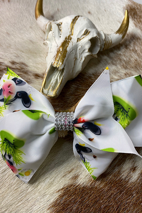 White cow printed 7.5 inch bow – Ladycharmonline.com